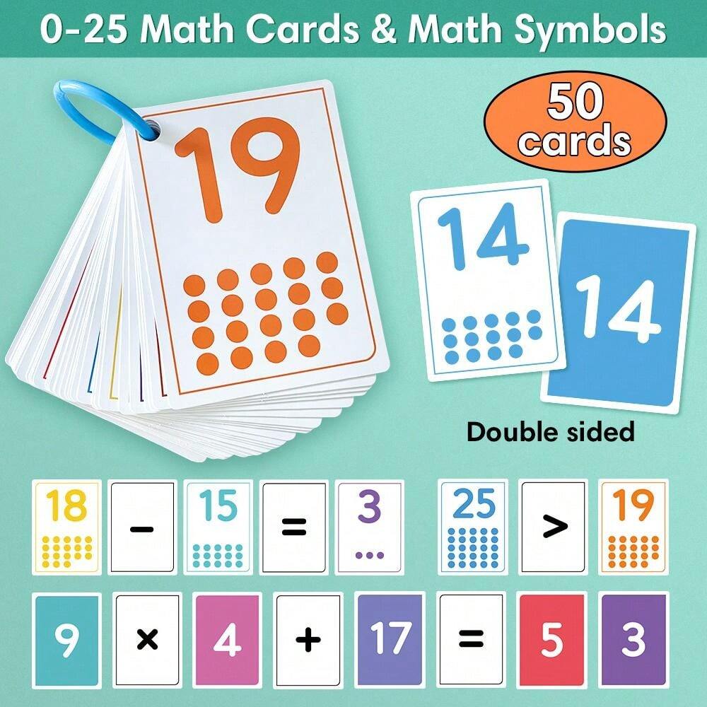Tarjetas de matemáticas del 0 al 25 y tarjetas flash de símbolos ...