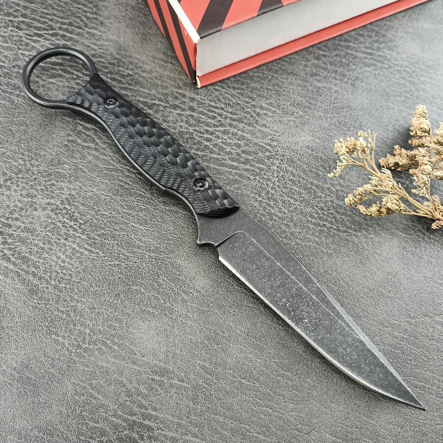 Outdoor TOOR Tactical Straight Fixed Knife D2 Black Stonewashed Blade ...