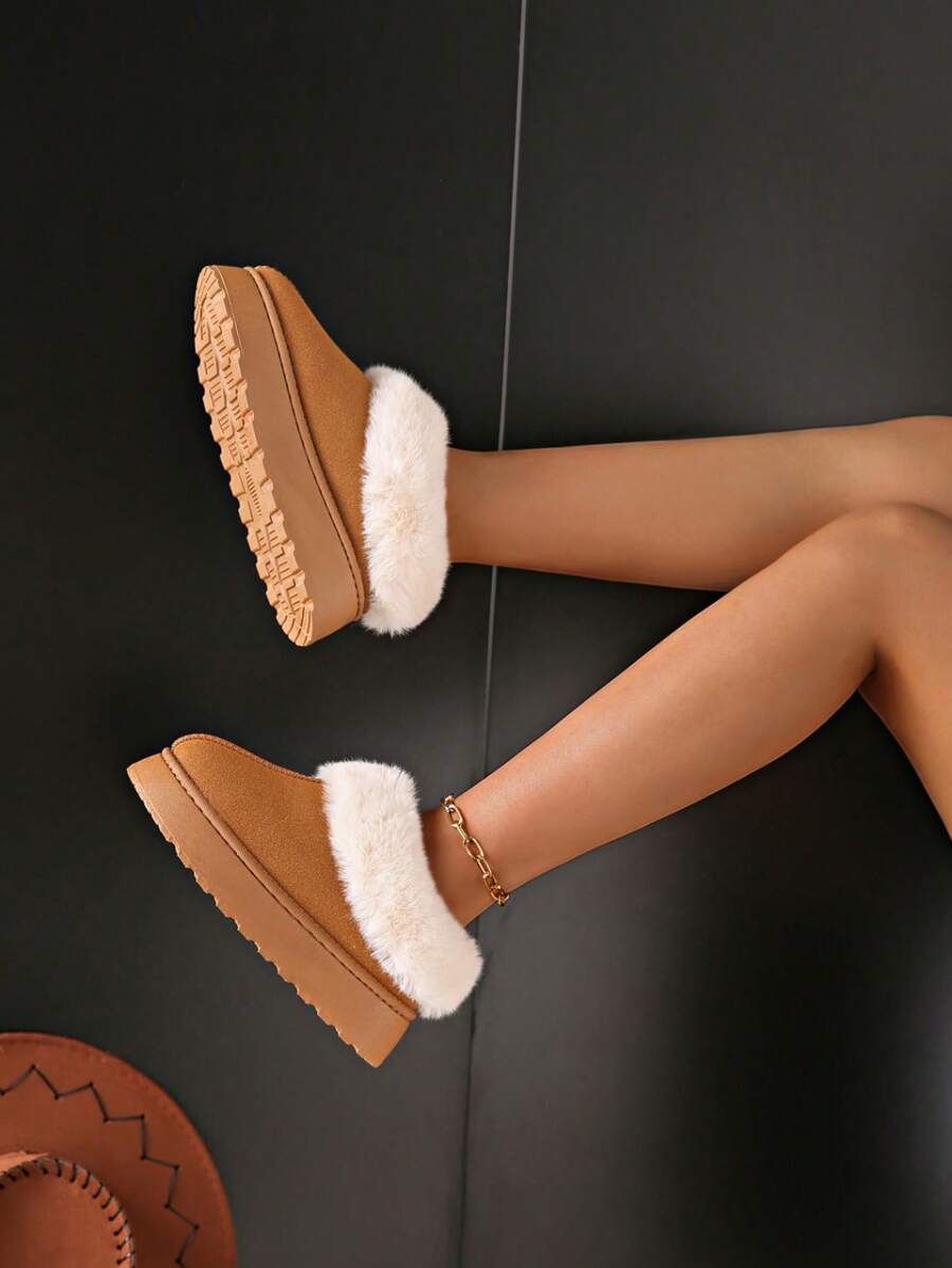 Fluffy Snow Boots, Outdoor & Indoor Slippers With Thick Sole, Warm ...