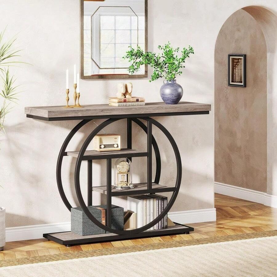 41.3" Console Table4-Tier Sofa Table Entryway Table With Circle Base ...