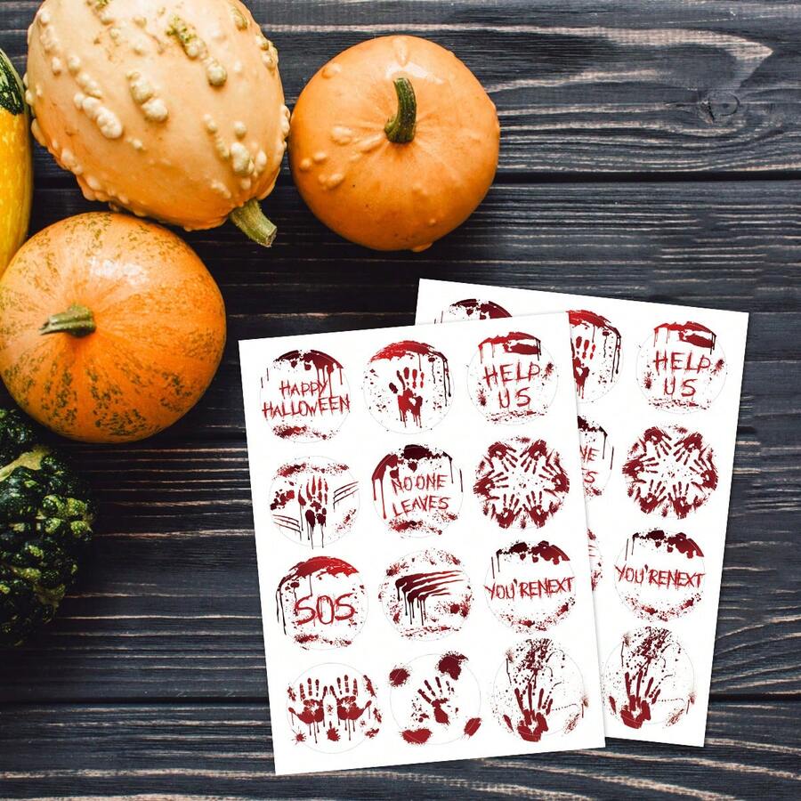 10 Sheets Horror Blood Handprint Decorative Stickers, Thriller Gothic ...