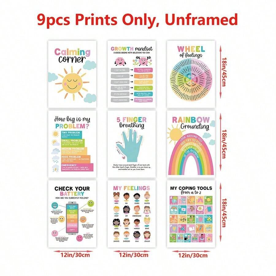 BAEMEFLE 9Pcs/1Pc Calming Corner Posters For Teachers, Emotion And ...