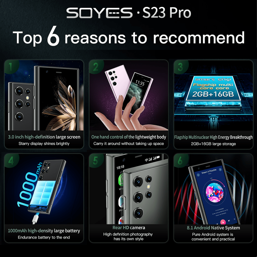 Soyes SOYES S23 Pro Mini 小型智能手机 2GB RAM 16GB ROM Android8.1 双卡待机 1000mAh 小电池容量 3G 网络紧凑型小型手机 ...