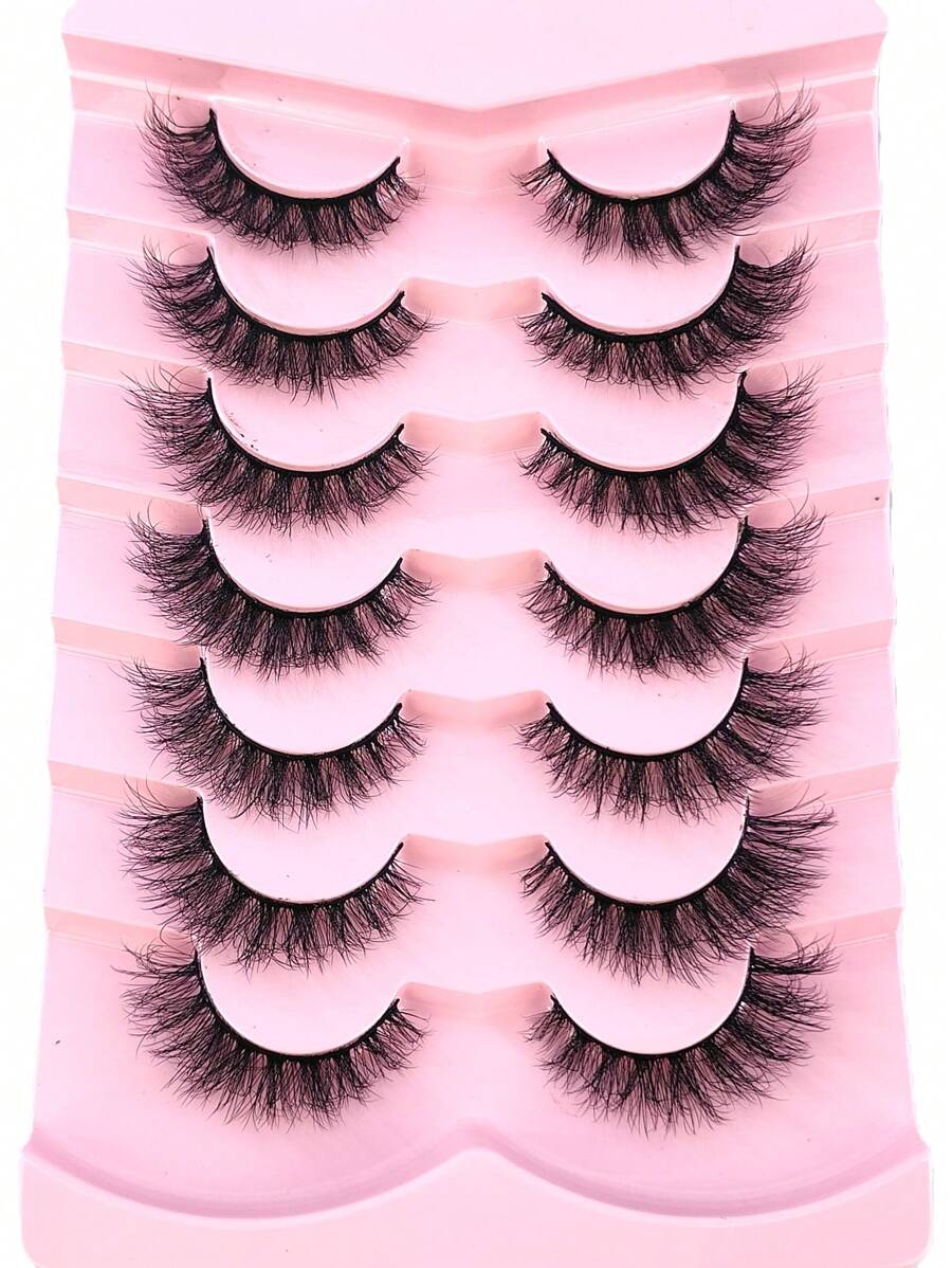 7 Pairs Pack Fluffy Volume False Eyelashes Mink Lashes Cat-Eye Look ...