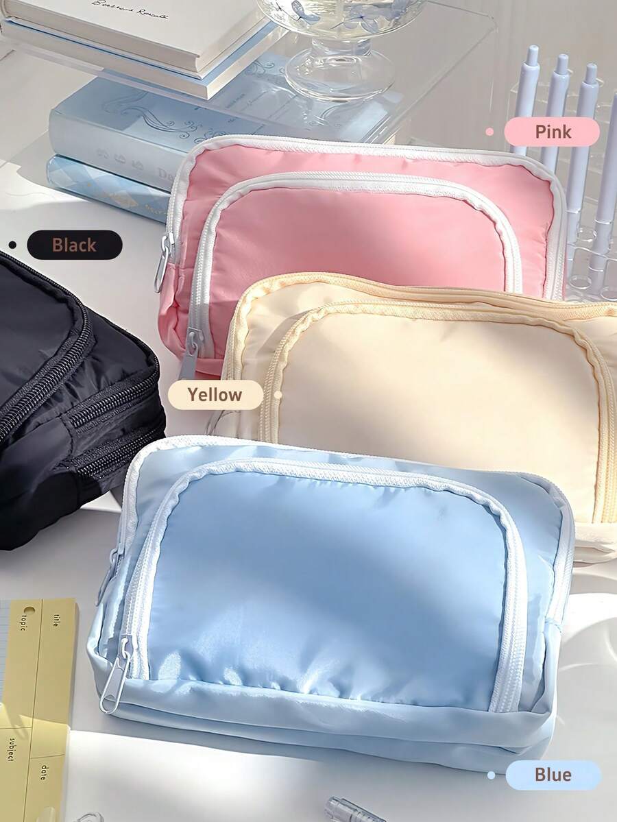 Summer Fresh Color Pencil Case Pen Bag Dual Layer Front Open Pocket ...