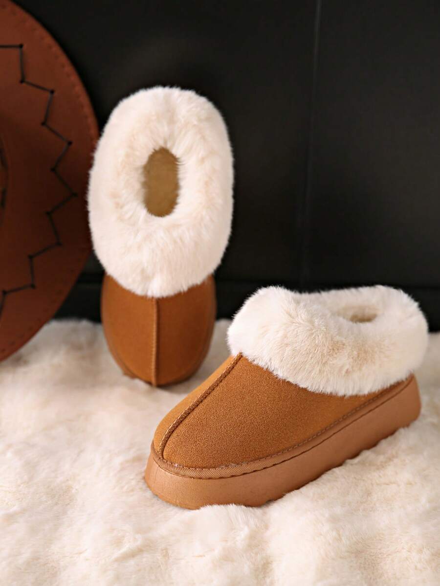 Fluffy Snow Boots, Outdoor & Indoor Slippers With Thick Sole, Warm ...