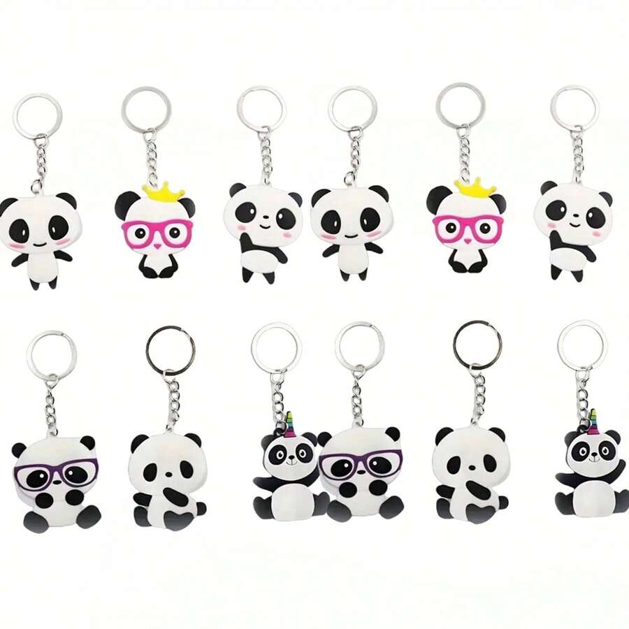 12Pcs Panda Keychain For Party Favors, Cute Panda Keyring For Classroom ...