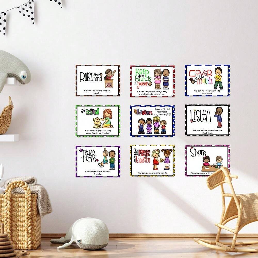 9 Pcs A4 Class Rules Poster For Classroom - Classroom Rules Poster ...