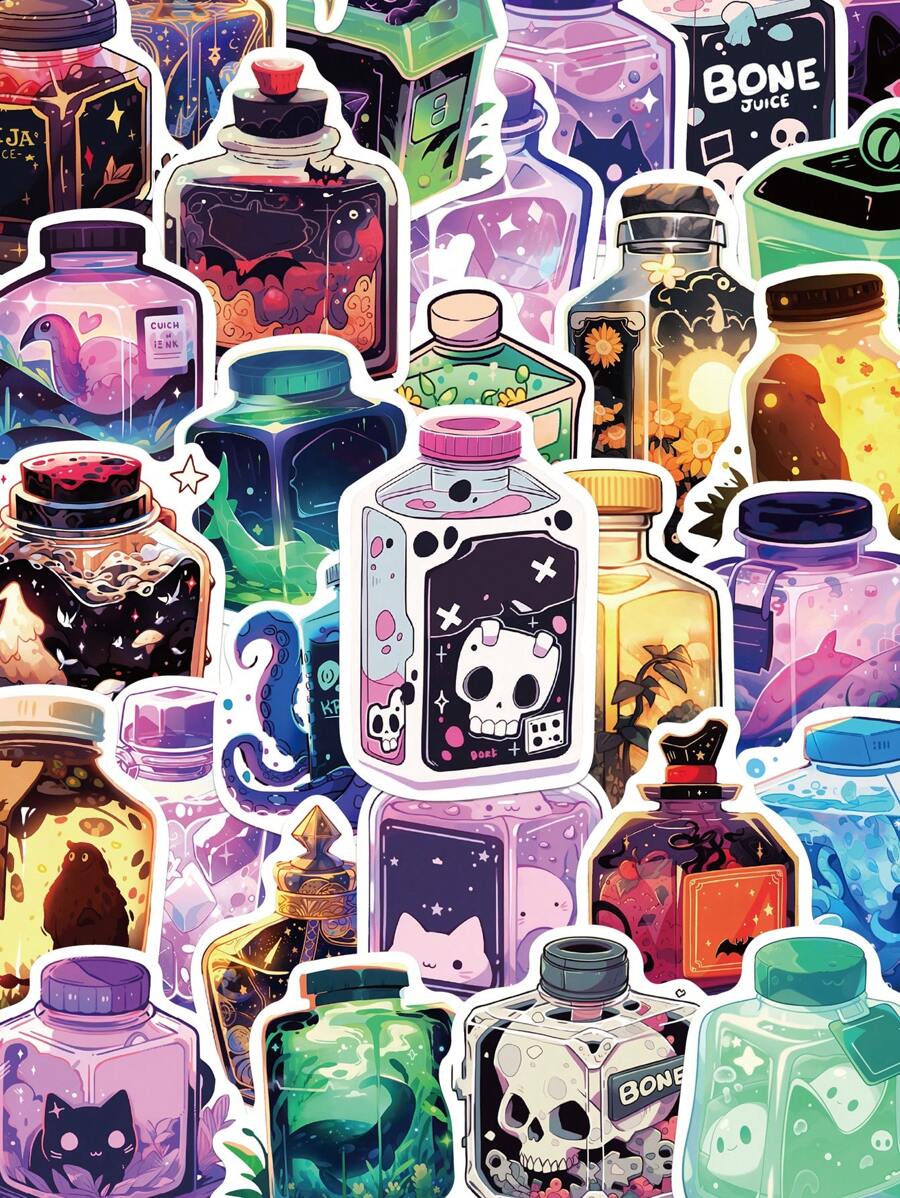 50pcs Magic Potion Sticker Cartoon Bottle Decorative Suitcase Water Cup ...