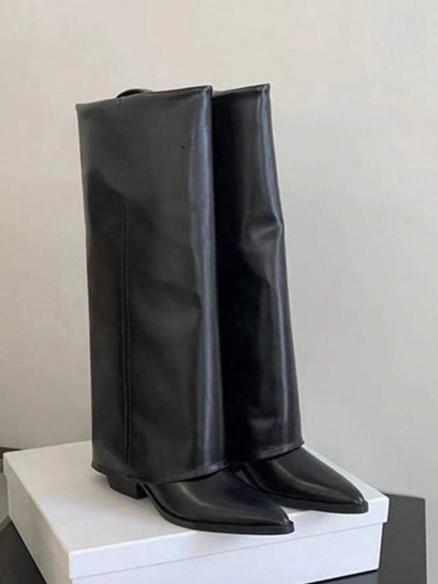 Botas de pierna ancha para mujeres 2024 con punta puntiaguda y caña ...