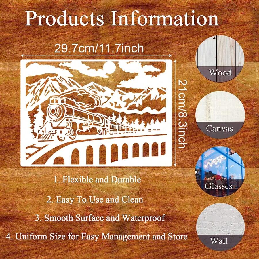 DIY Reusable Train Stencil Steam Engine Train On Moonlit Night, Plastic ...