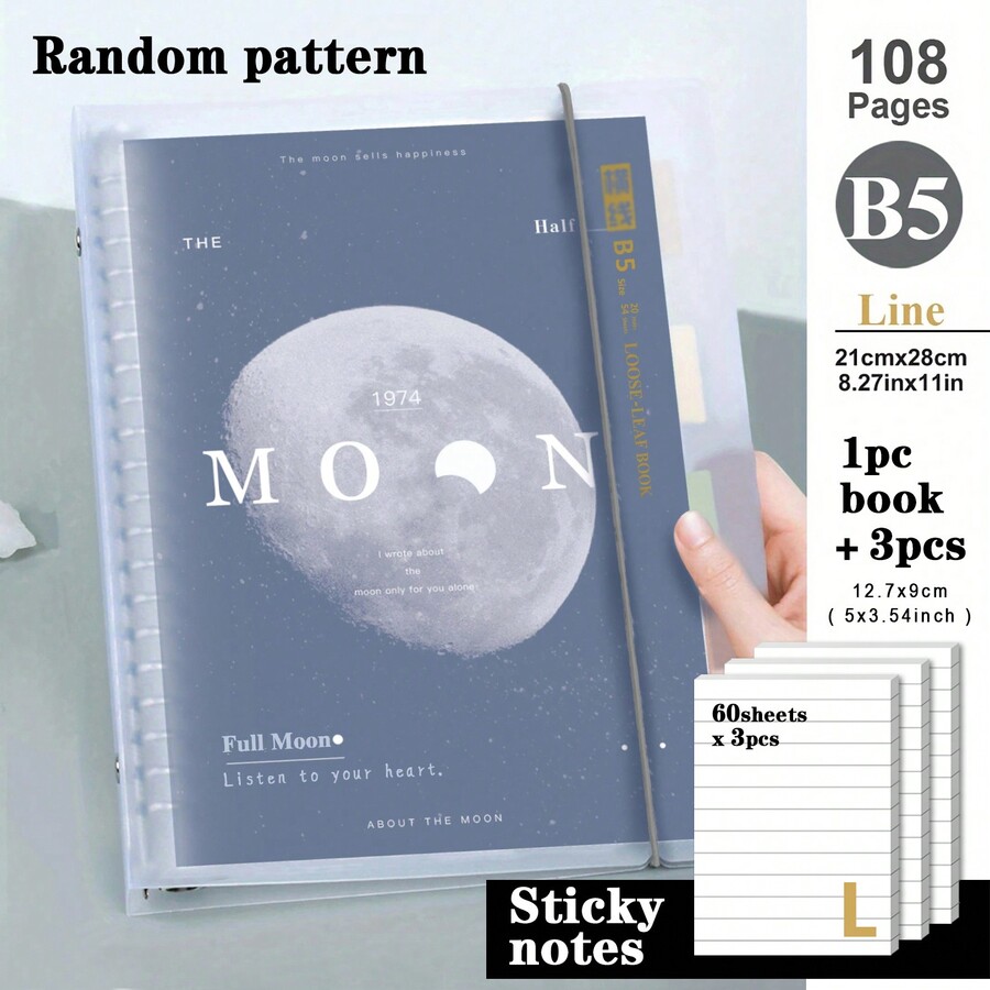 1pc Random, A5/b5, 108 Pages, Moon & Planet, Detachable Transparent ...