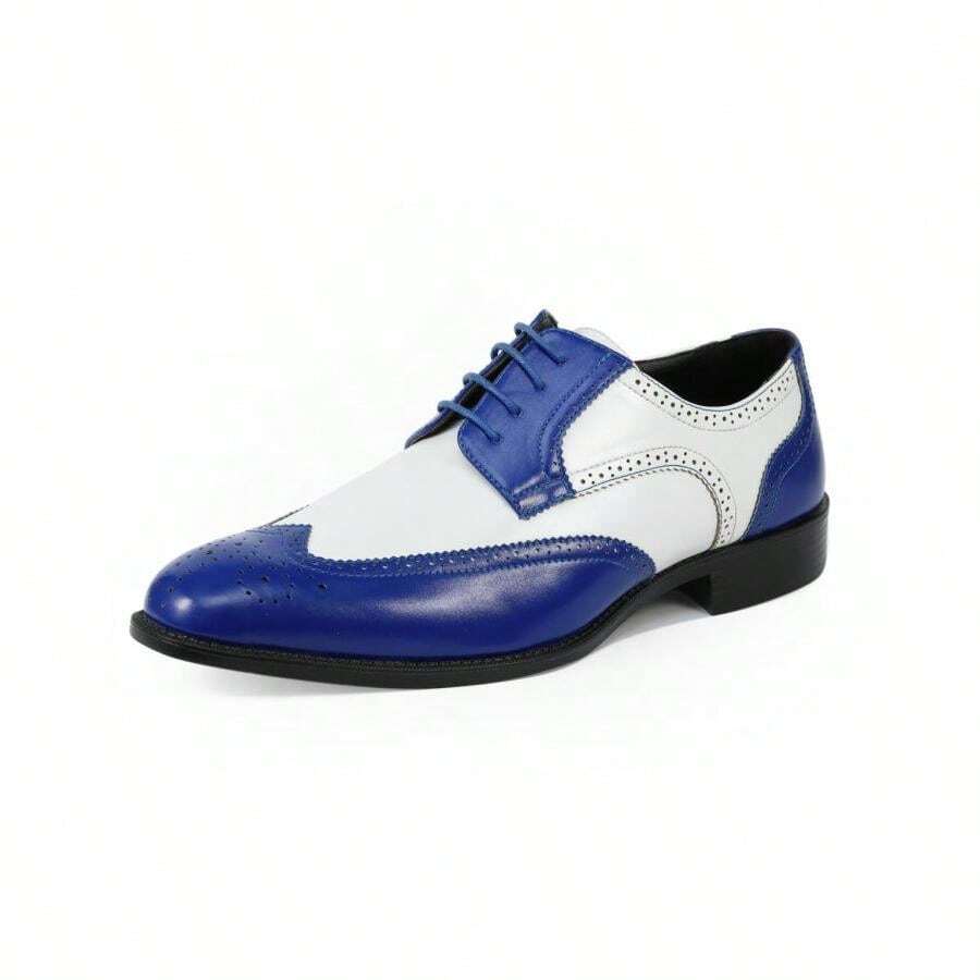 Royal Blue Mens Two Tone Brogue Derby Spectator Dress Shoes Formal Lace ...
