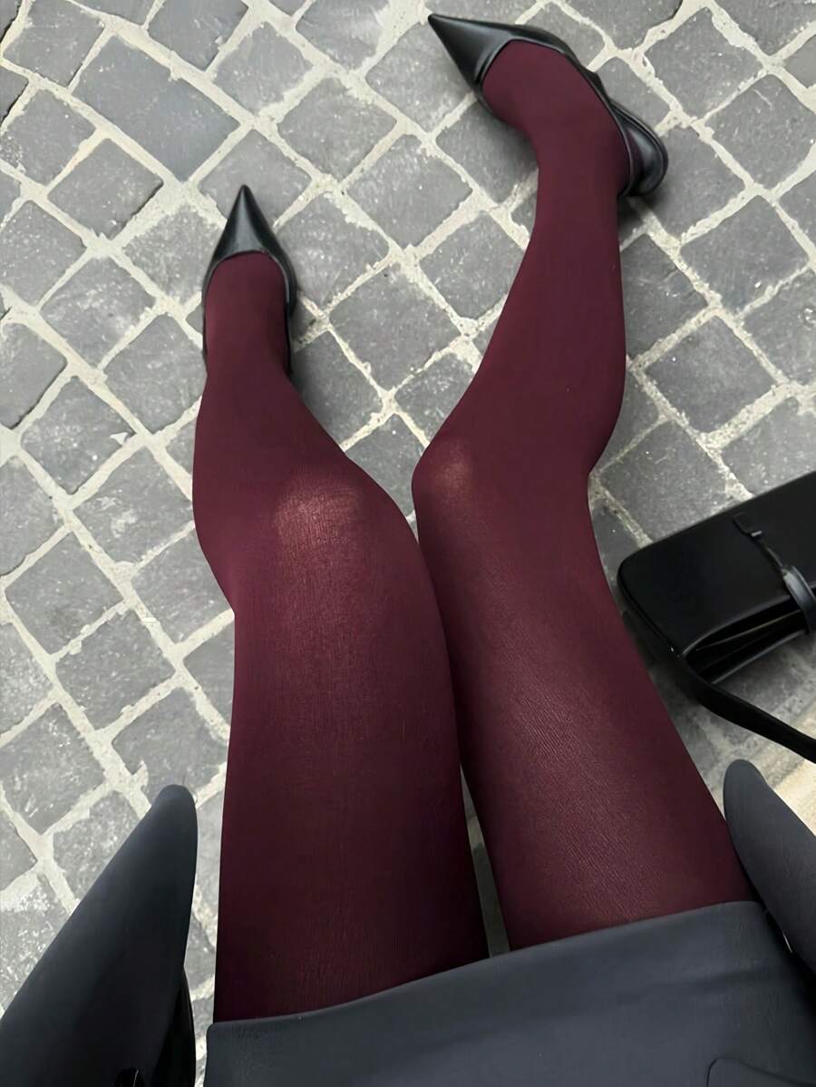 1pc Women's Autumn/Winter Velvet High Elasticity Solid Color Tights ...