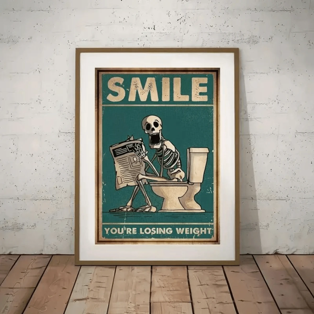 1pc Retro Canvas Poster Skeleton Skull Read Newspaper In Toilet Smile ...