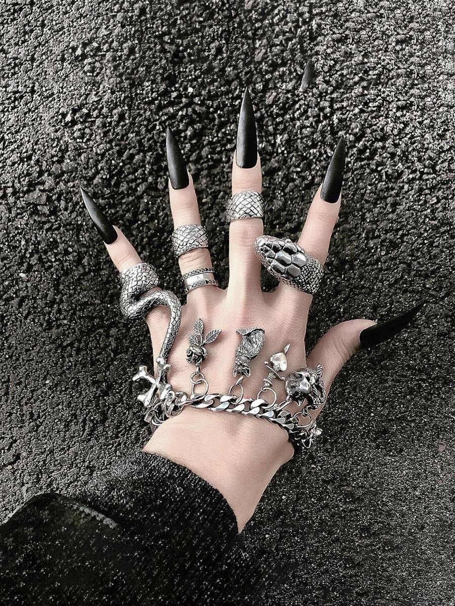 Conjunto de 4 anillos vintage de heavy metal, gótico oscuro, estilo ...