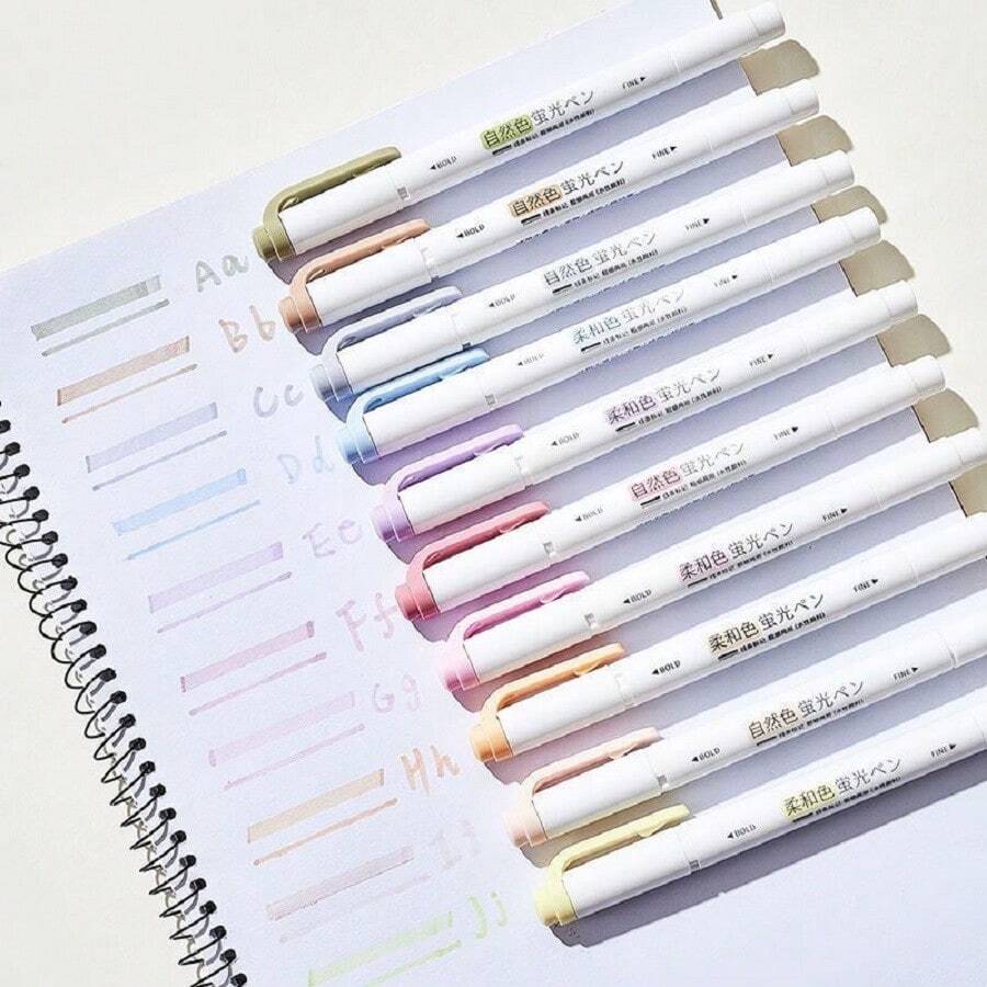 5pcs/Set Dual Tip Highlighter Pens, And Smudge Resistant Marker Pens ...