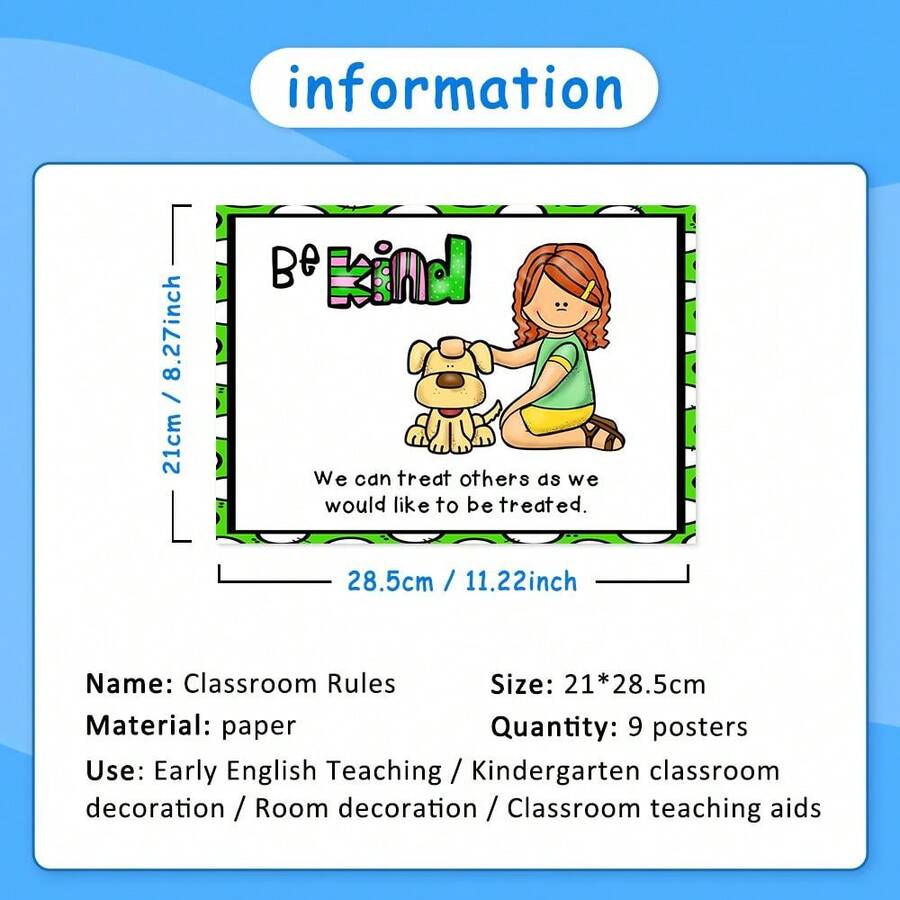 9 Pcs A4 Class Rules Poster For Classroom - Classroom Rules Poster ...