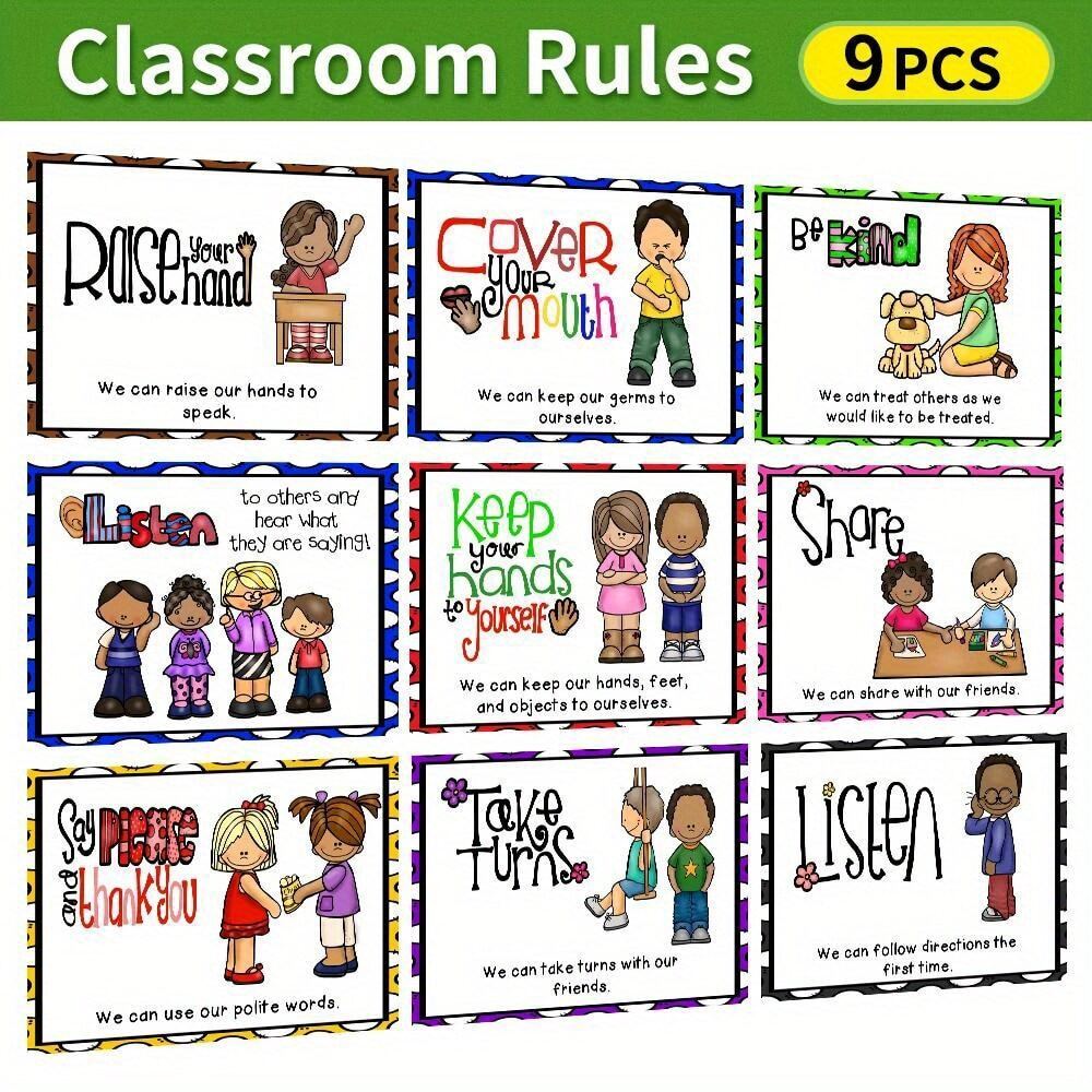 9 Pcs A4 Class Rules Poster For Classroom - Classroom Rules Poster ...