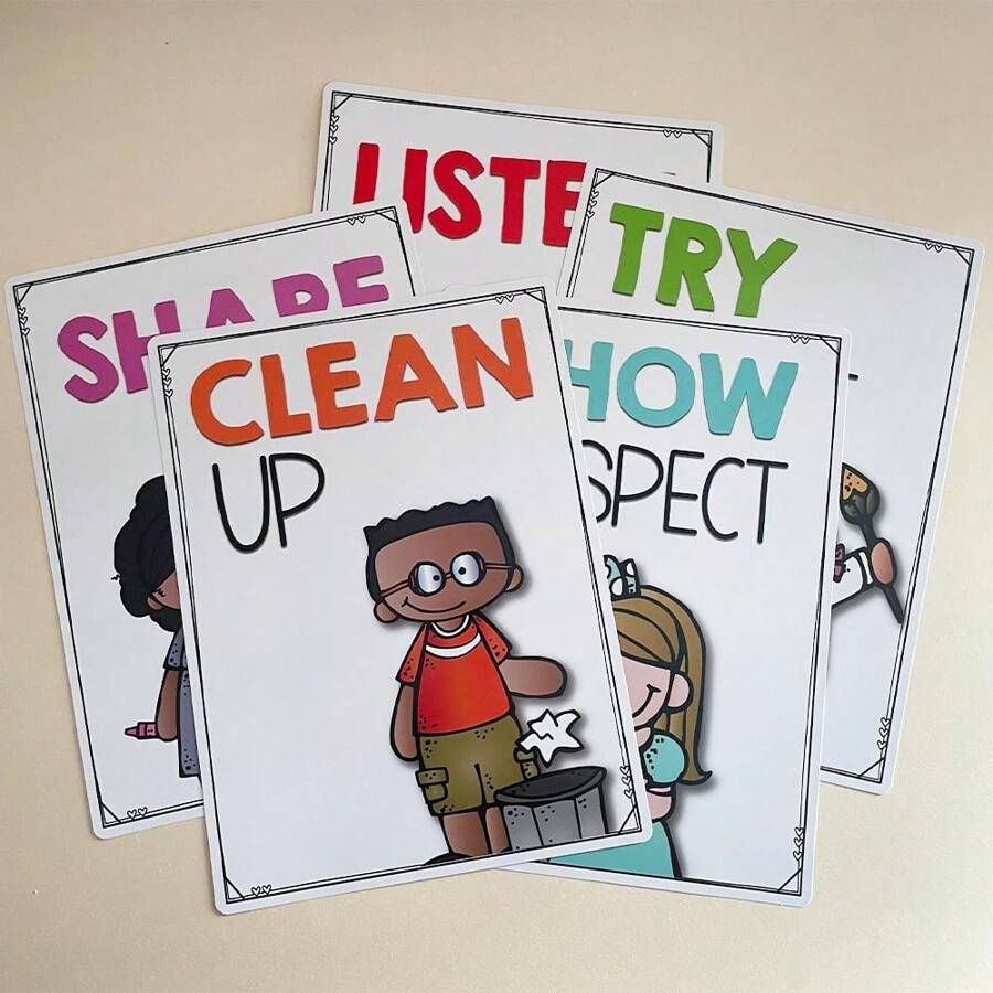 10PCS Classroom Rules Poster Early Childhood Enlightenment Education ...