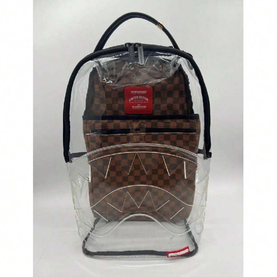 Sprayground Mochila transparente a cuadros negra y marrón B6656 Spray 2 ...
