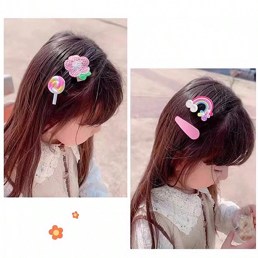 14pcs/set Girls' Pink Hair Clip Set, Cute Floral Hair Pins, Sweet ...