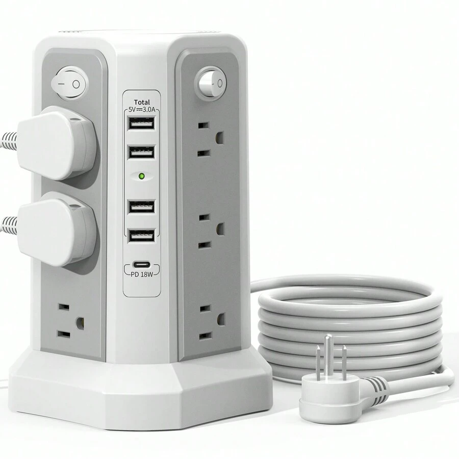 PASSUS US Gauge 12-Hole Tower Electrical Sockets With 5 USB (4A+1C ...
