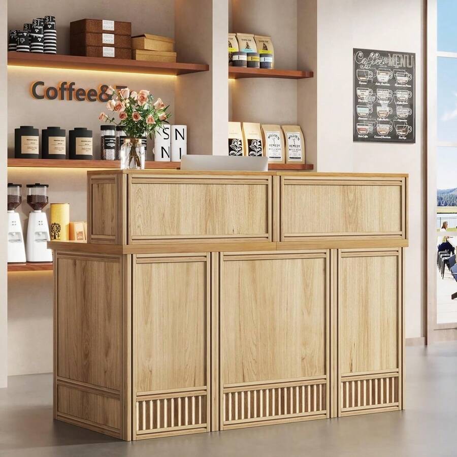 Tribesigns 57 Inch Rustic Reception Desk Boho Checkout Counter Natural ...