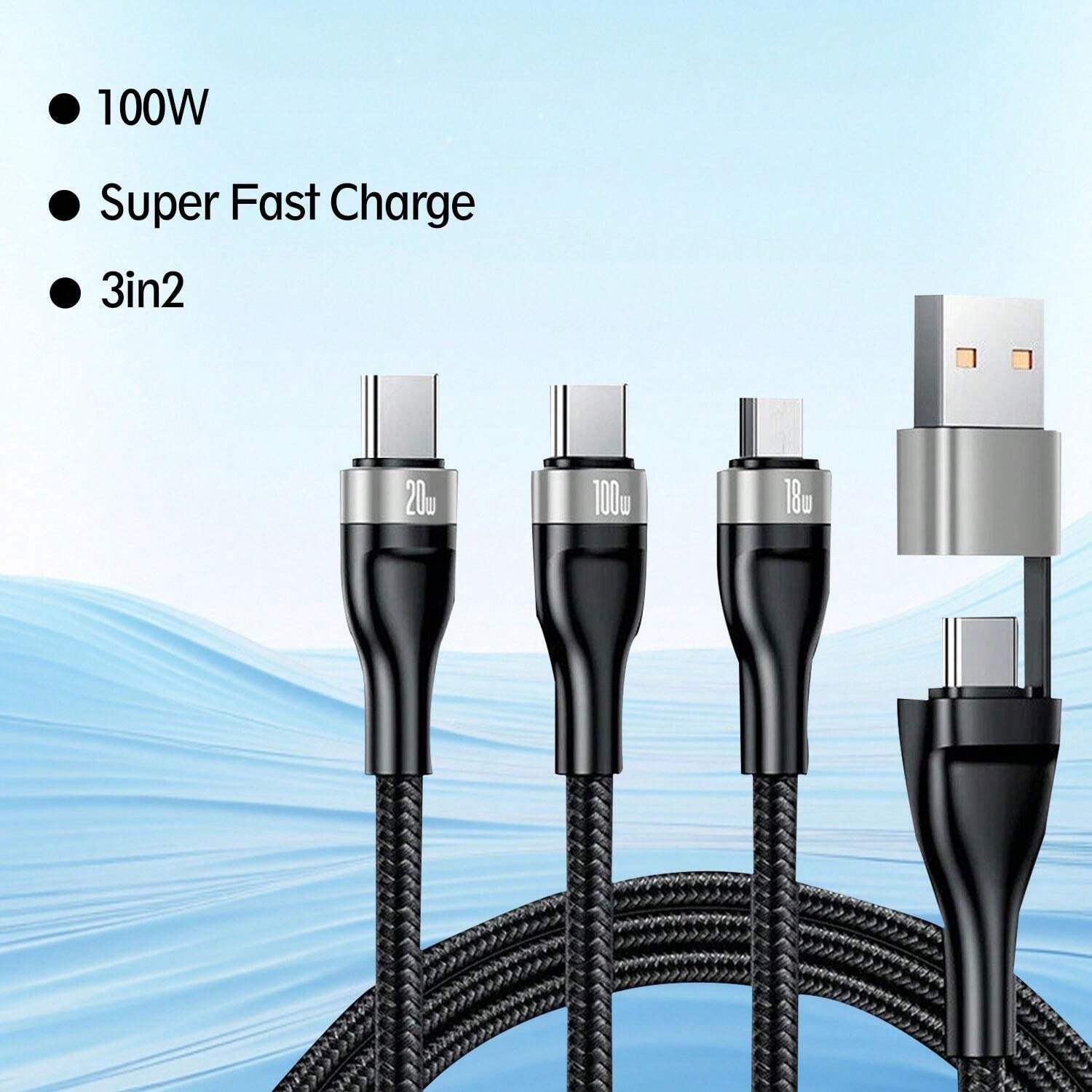 3-In-2 Multi-Charging Cable, 100W Super Fast Charge, Nylon Charger ...