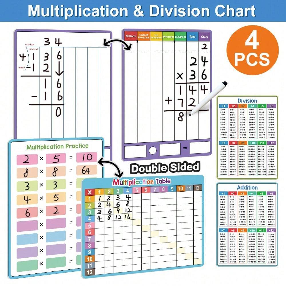 4 piezas/Juego Cuadro de multiplicación y división para niños con doble ...