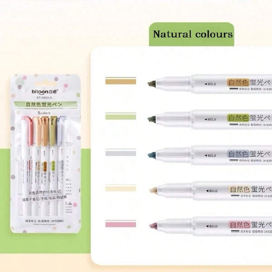 5pcs/Set Dual Tip Highlighter Pens, And Smudge Resistant Marker Pens ...