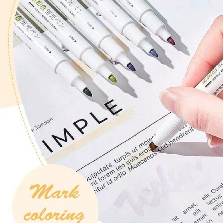 5pcs/Set Dual Tip Highlighter Pens, And Smudge Resistant Marker Pens ...