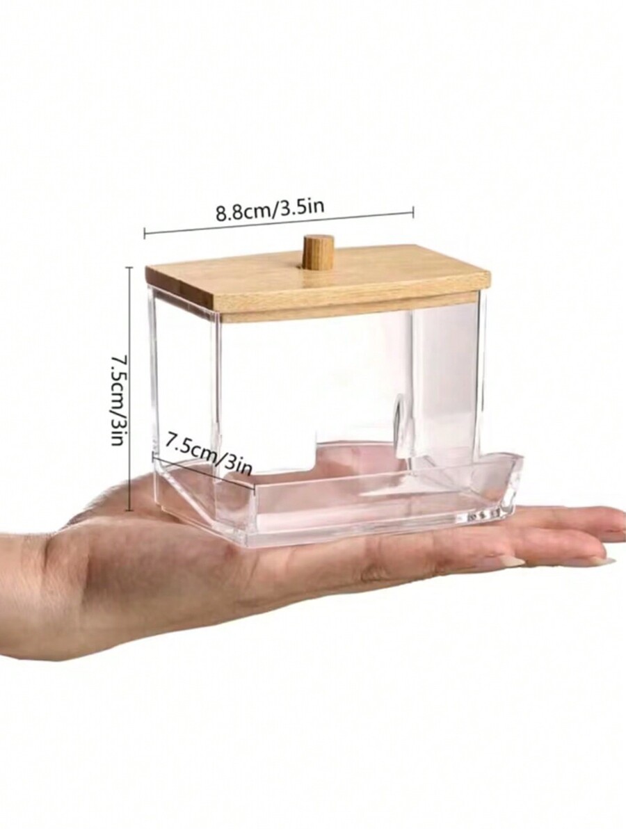 1 Pc Acrylic Qtip Holder With Bamboo Lid, Clear Small Swab Dispenser ...