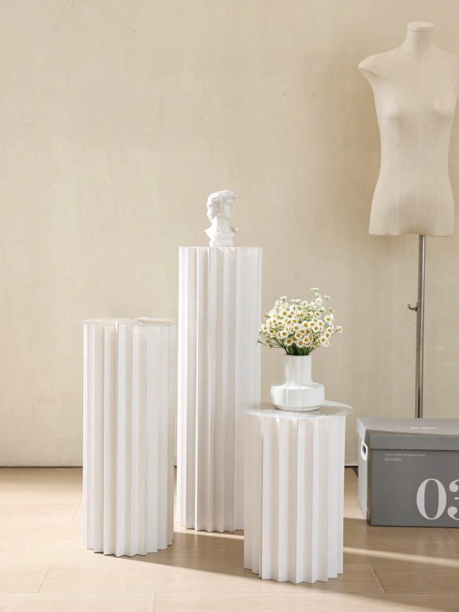 1/3/4pcs Set Cardboard Pedestal Stand, Folding Pillar Stand, Wedding ...