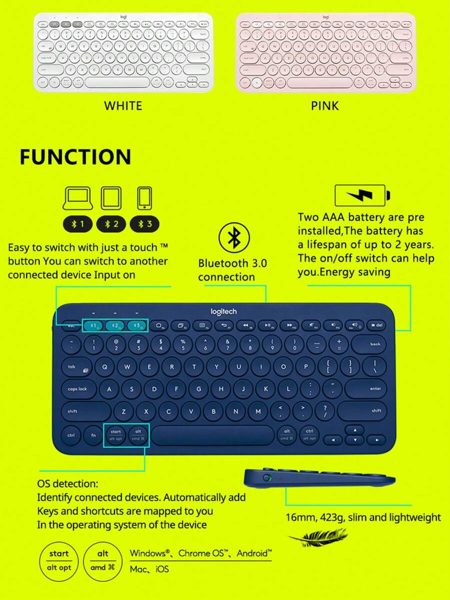 Logitech New Original K380 Portable Multi Device Easyswitch Wireless Mini Pc Keyboard For Tablet
