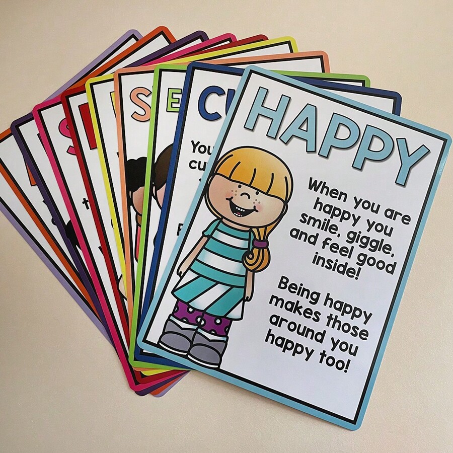 10 Pcs Educational English Emotion Posters For Kids Preschool, Learn ...
