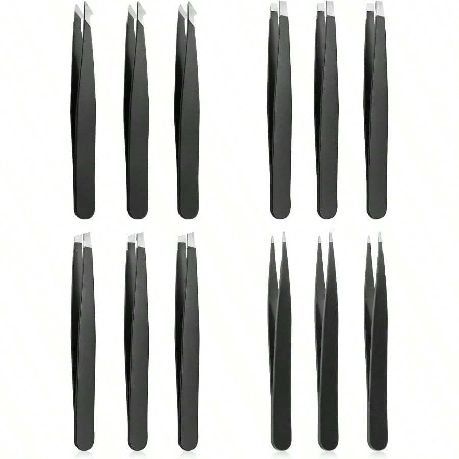 12 Packs Tweezers Set For Eyebrows, Stainless Steel Tweezer Set For ...