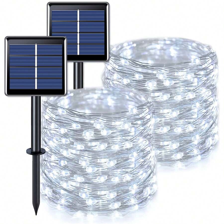 White Solar String Lights Outdoor, 1 Pack Each 33FT 100 LED Solar Fairy ...