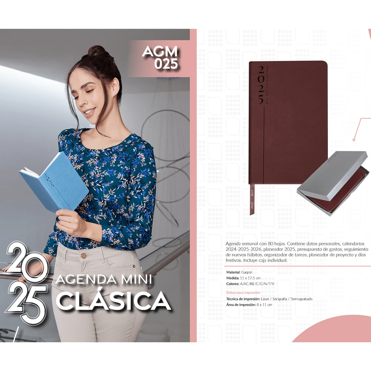 APDMID Agenda Mini Clásica 2025 en Curpiel 11x17.5 cm - Estilo Semanal ...