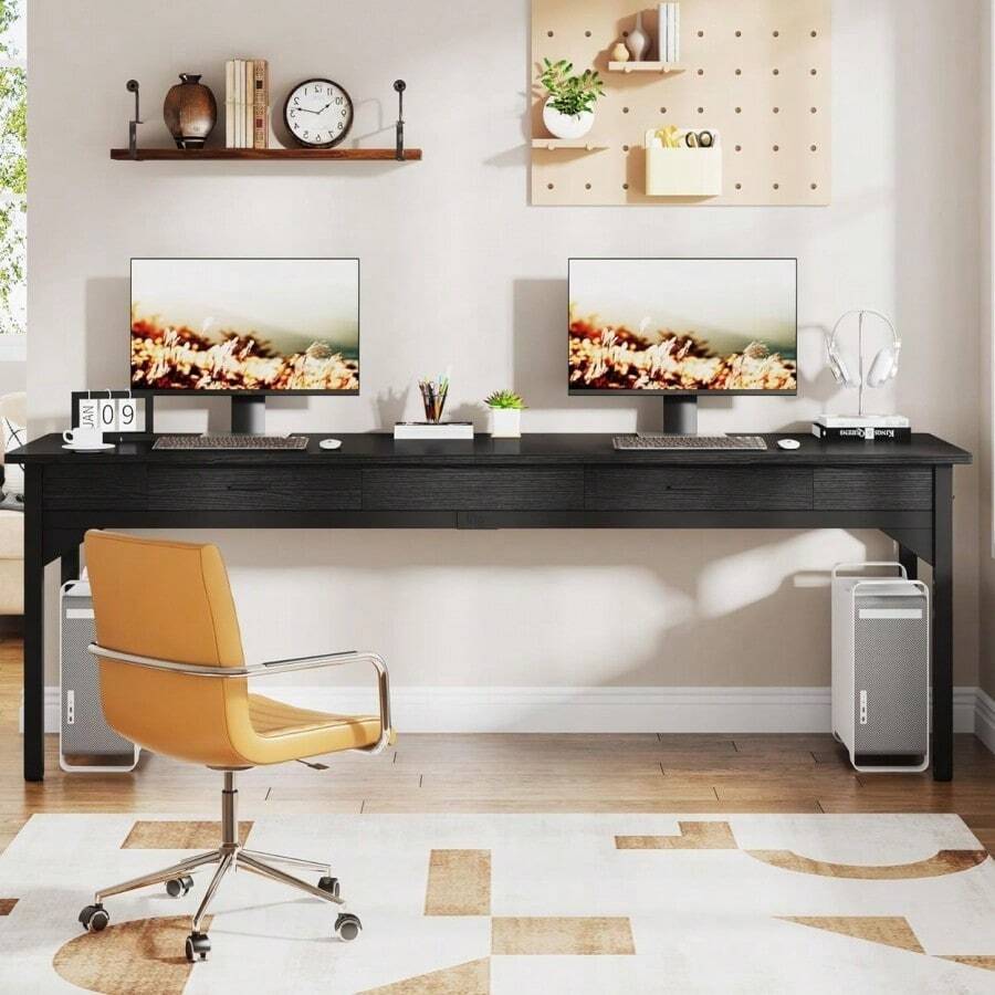 Extra Long Computer Desk [2 Drawers] Two Person Desk Large Executive ...