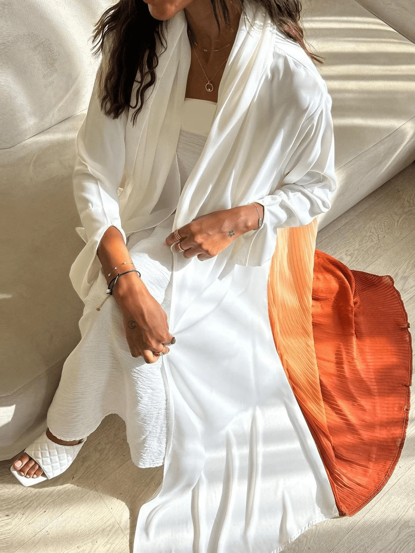 Women's Chiffon Plisse Splice Long Cardigan Dress | SHEIN USA