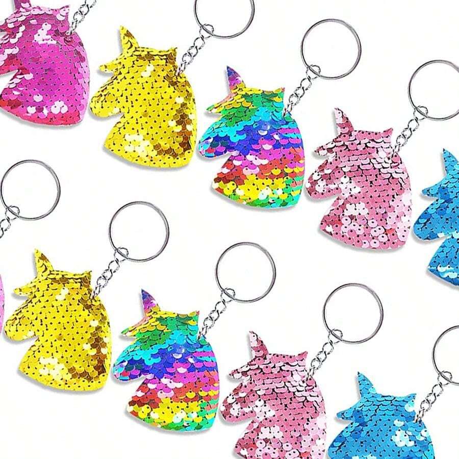 10pcs Sequin Keychain Key Holder, Horse Head & Unicorn Animal Shape ...