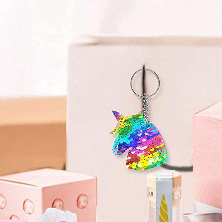 10pcs Sequin Keychain Key Holder, Horse Head & Unicorn Animal Shape ...