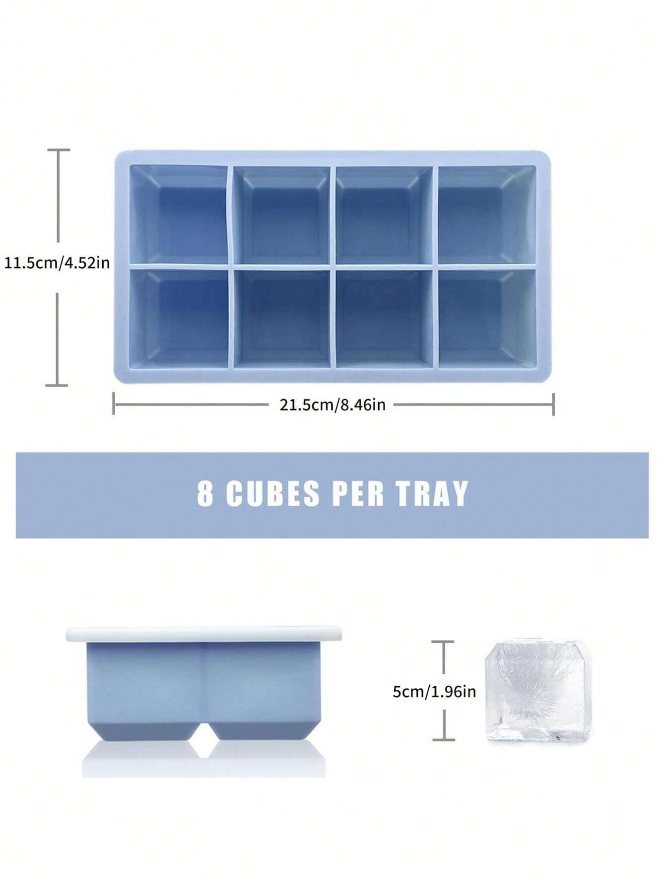 Silica Ice Cube Tray - 8 Large Cube Slots Per Tray, Multiple Trays Set ...