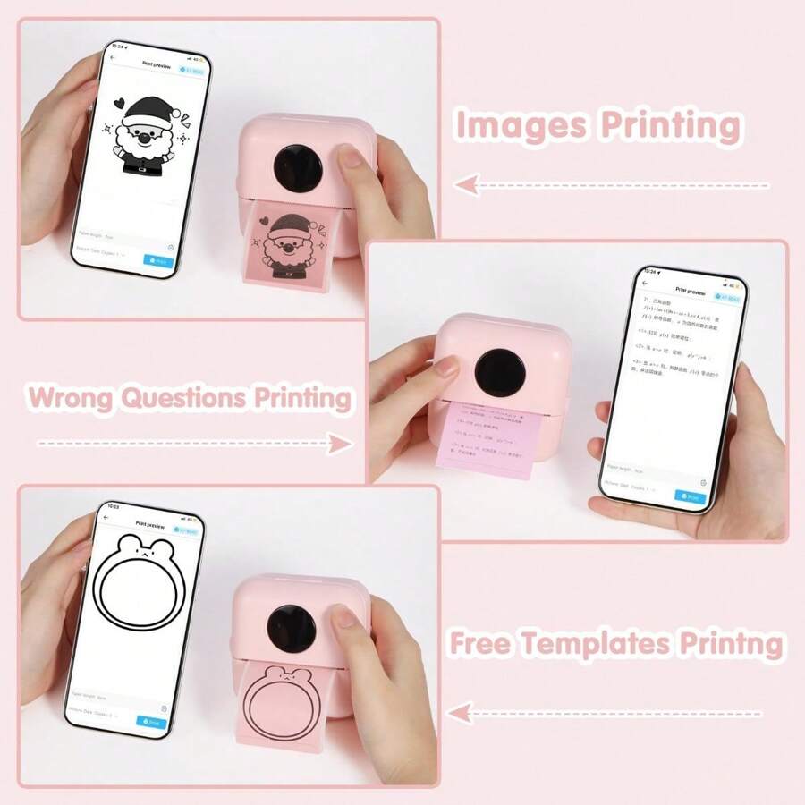 Mini Portable Printer, Inkless Sticker Printer With 6Rolls Paper, Mini ...