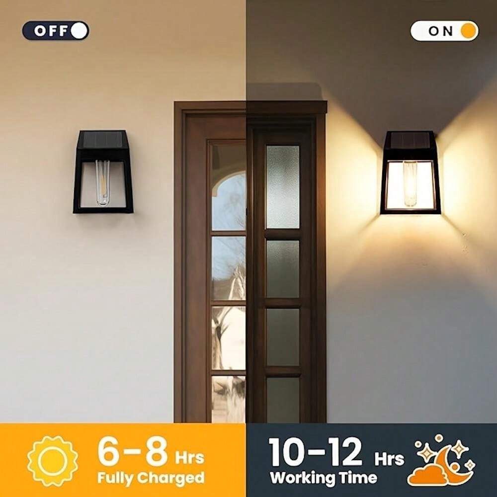 2pcs Solar Wall Sconce Light - Outdoor Villa Garden Courtyard ...