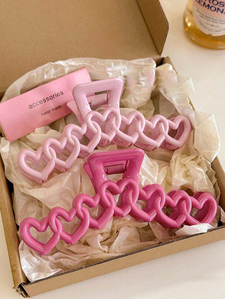 2pcs Women's YK2 Pink & Rose Red Cute Fairy Heart Shaped 13cm/5.12in ...