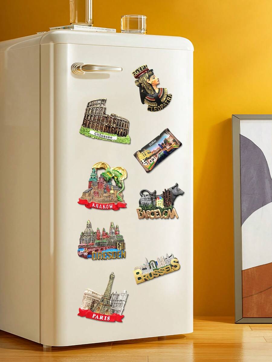 1pc 3D Landmark Architectural Magnetic Fridge Sticker, Creative Metal ...