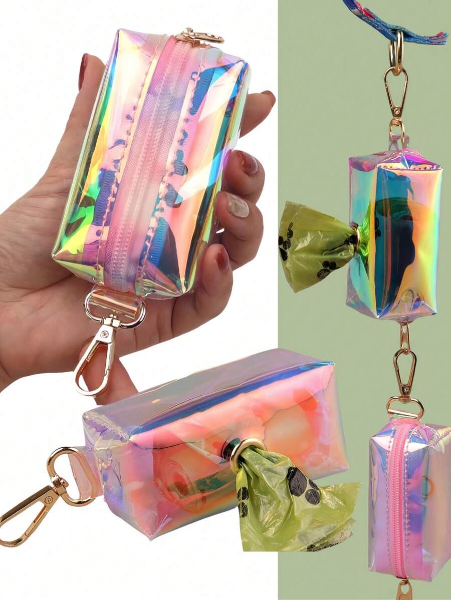 1pc Pet Poop Bag, Holographic Color Reflective Dog Waste Bags For ...