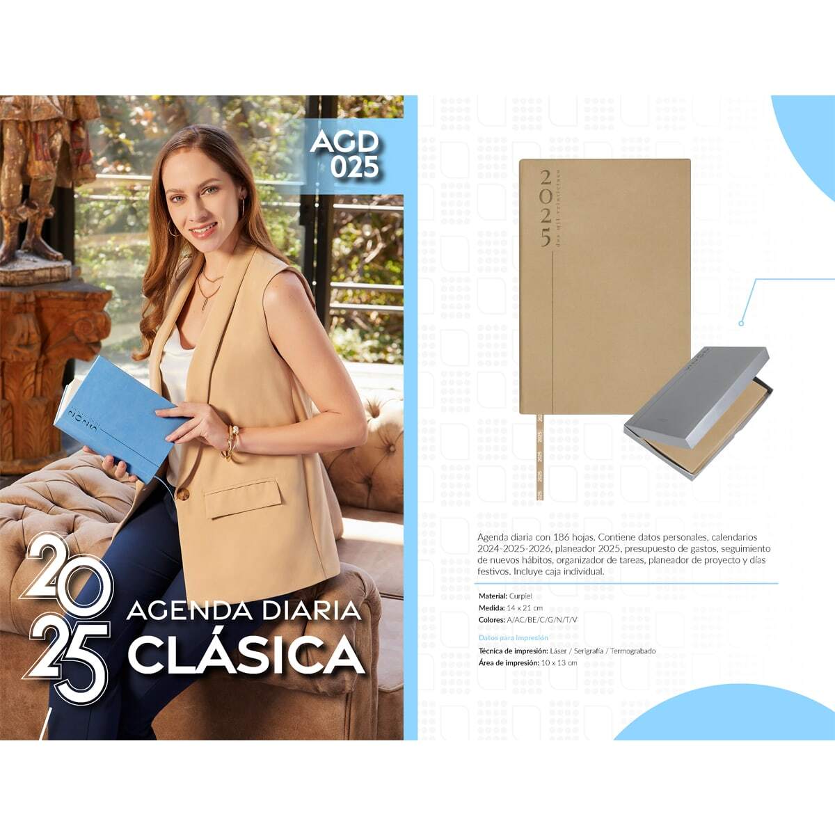 APDMID Agenda Clásica 2025 en Curpiel 21x14 cm - Estilo Diario, Modelo ...